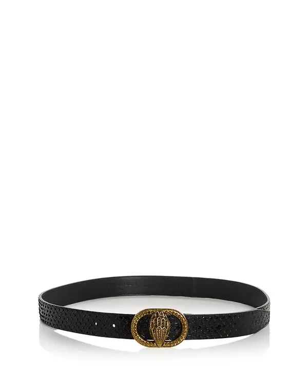 Kurt Geiger Snake Embossed Leather Belt - Black Anti