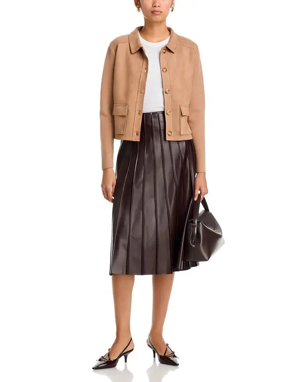 SIONI Faux Leather Piped Skirt - Dark Chocolate