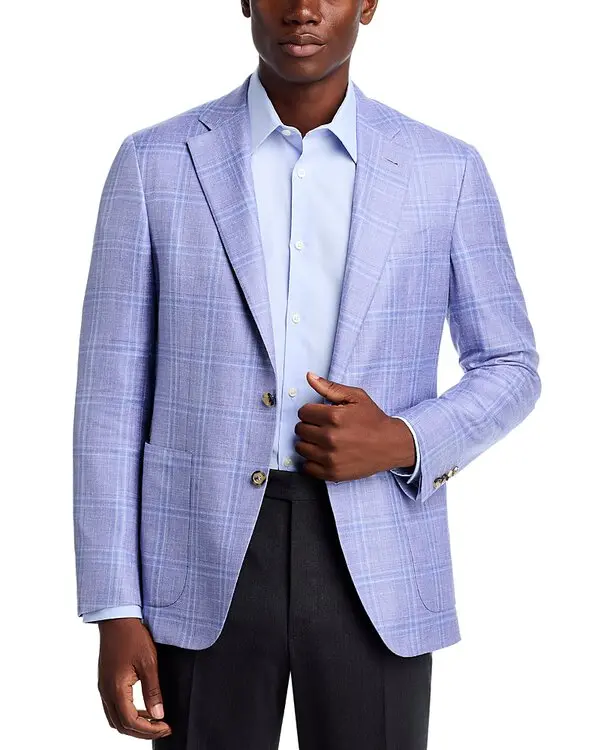 Canali Kei Wool, Silk, & Linen Plaid Sportcoat - Purple