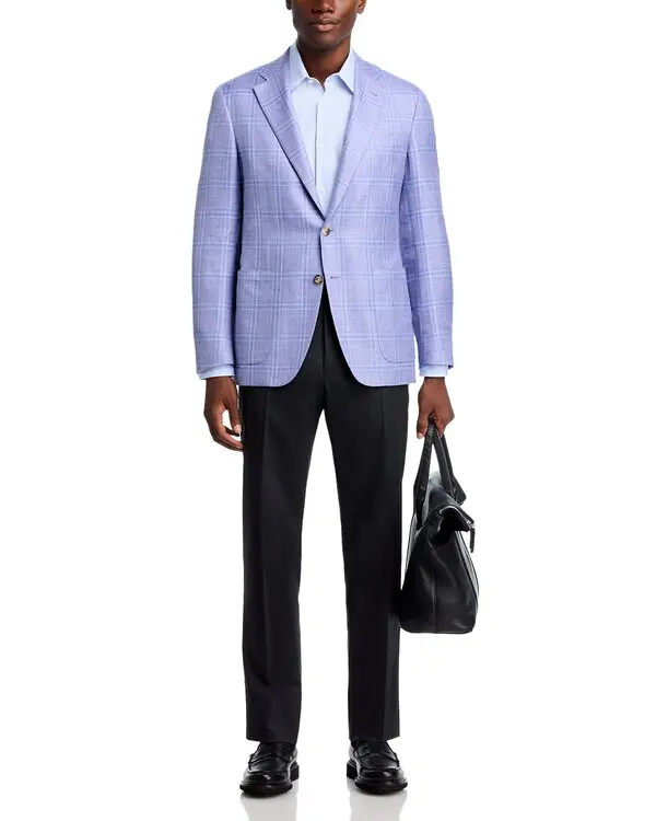 Canali Kei Wool, Silk, & Linen Plaid Sportcoat - Purple