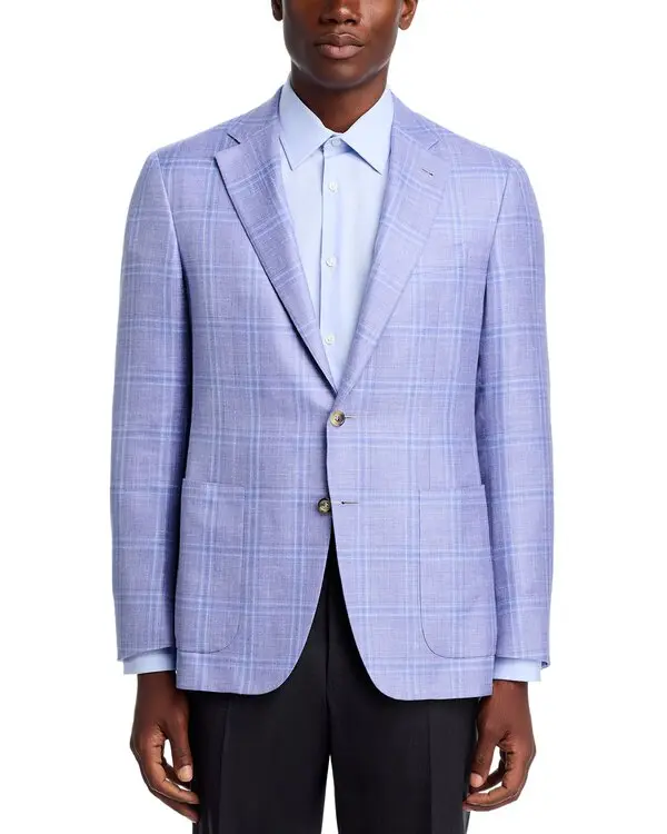 Canali Kei Wool, Silk, & Linen Plaid Sportcoat - Purple