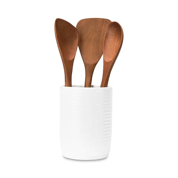 NAMBE Breaking Bread Wood Utensils And Canister, Set Of Four - White