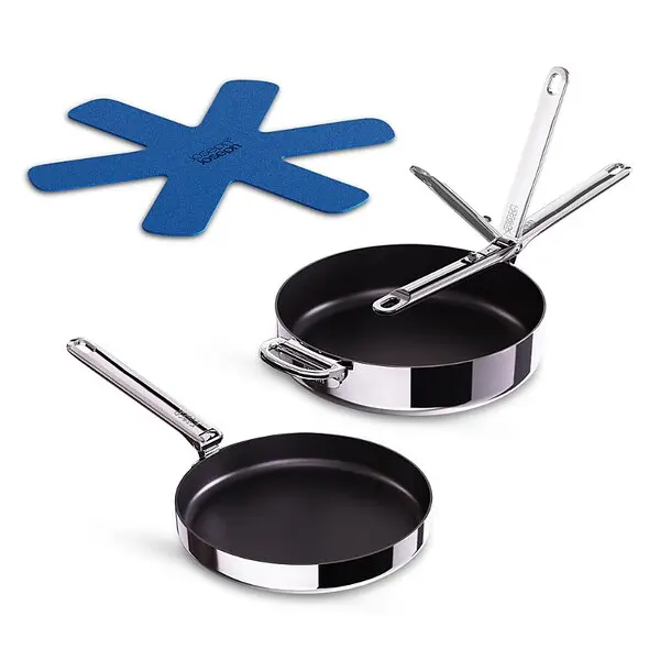 JOSEPH JOSEPH Space Steel Two Piece Ceramic Non-stick Fry Pan Set With Folding Handles - Silver