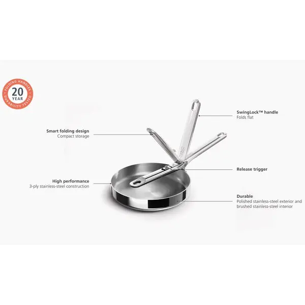 JOSEPH JOSEPH Space Steel 8 Stainless Steel Frying Pan With Folding Handle