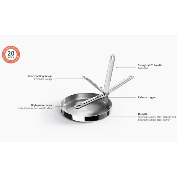 JOSEPH JOSEPH Space Steel 9.5 Stainless Steel Frying Pan With Folding Handle