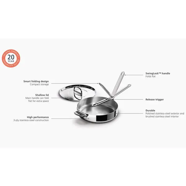 JOSEPH JOSEPH Space Steel 3.8-quart Stainless Steel Saute Pan With Folding Handle