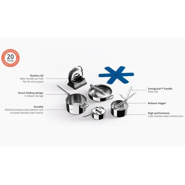 JOSEPH JOSEPH Space Steel Eight Piece Stainless Steel Cookware Set With Folding Handles