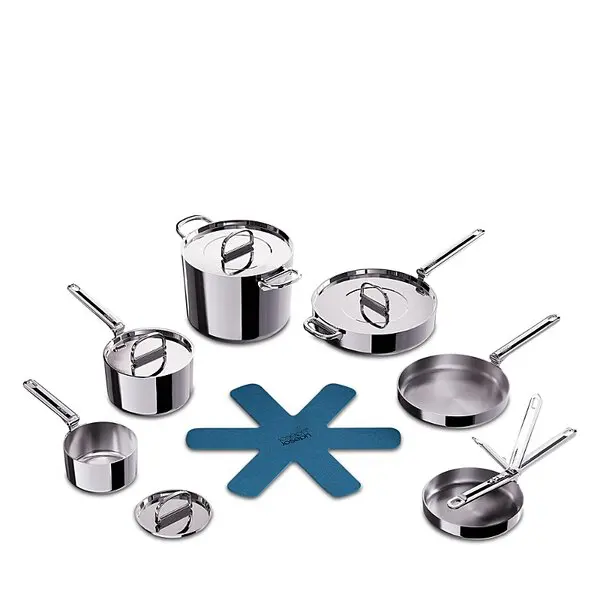 JOSEPH JOSEPH Space Steel 10 Piece Stainless Steel Cookware Set With Folding Handles - Silver