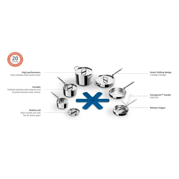 JOSEPH JOSEPH Space Steel 10 Piece Stainless Steel Cookware Set With Folding Handles