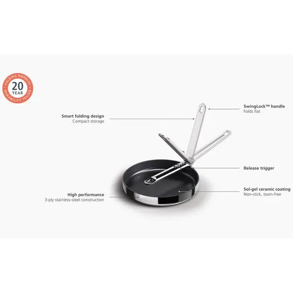 JOSEPH JOSEPH Space Steel 11 Ceramic Nonstick Frying Pan With Folding Handle