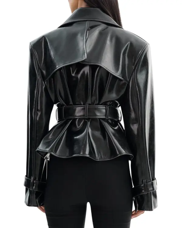 LAMARQUE Belted Faux Leather Jacket