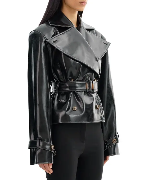 LAMARQUE Belted Faux Leather Jacket