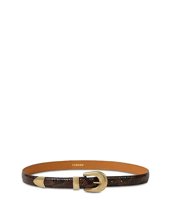 Sandro Snake-effect Leather Belt - Black Brown