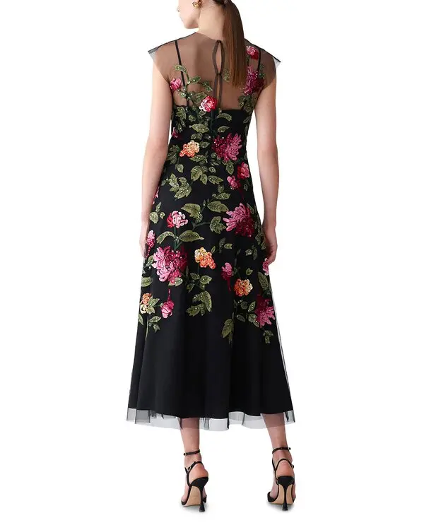 Carolina Herrera Embroidered Cap Sleeve Midi Dress