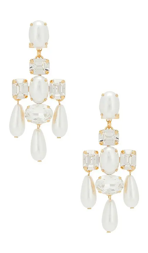 ANTON HEUNIS Omega Clasp Chandelier Earrings - Cream  Crystal  & Gold