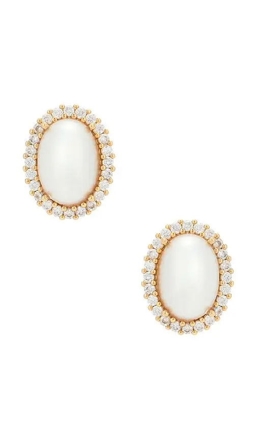 ANTON HEUNIS Omega Clasp Oval Stud Earrings - Cream  Crystal  & Gold