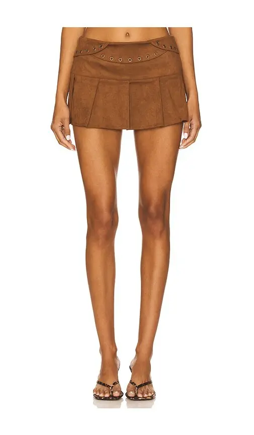 ZEMETA Suede Box Pleat Mini Skirt