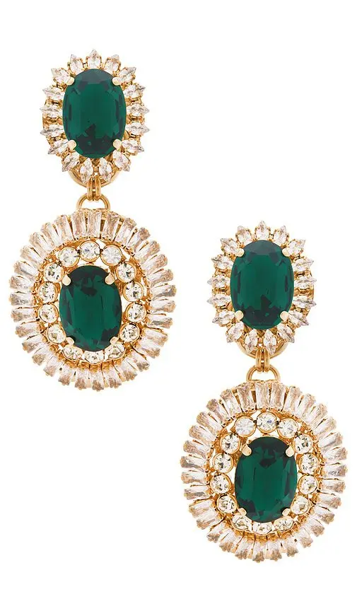 ANTON HEUNIS Omega Clasp Oval Disc Chandelier Drop Earrings - Green  Crystal  & Gold