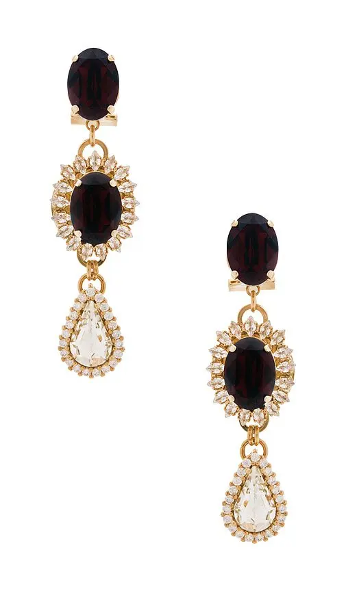 ANTON HEUNIS Omega Clasp Chandelier Drop Earrings - Burgundy  Crystal  & Gold