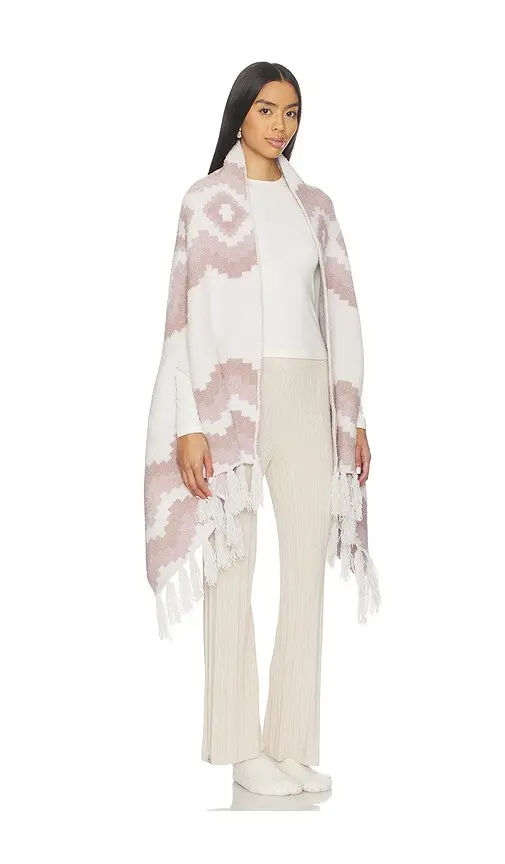 Barefoot Dreams Cozychic Mosaic Wrap In Cream - Faded Rose Multi