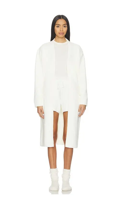Barefoot Dreams Cozychic Luxe Robe With Rib Detail In White - Pearl