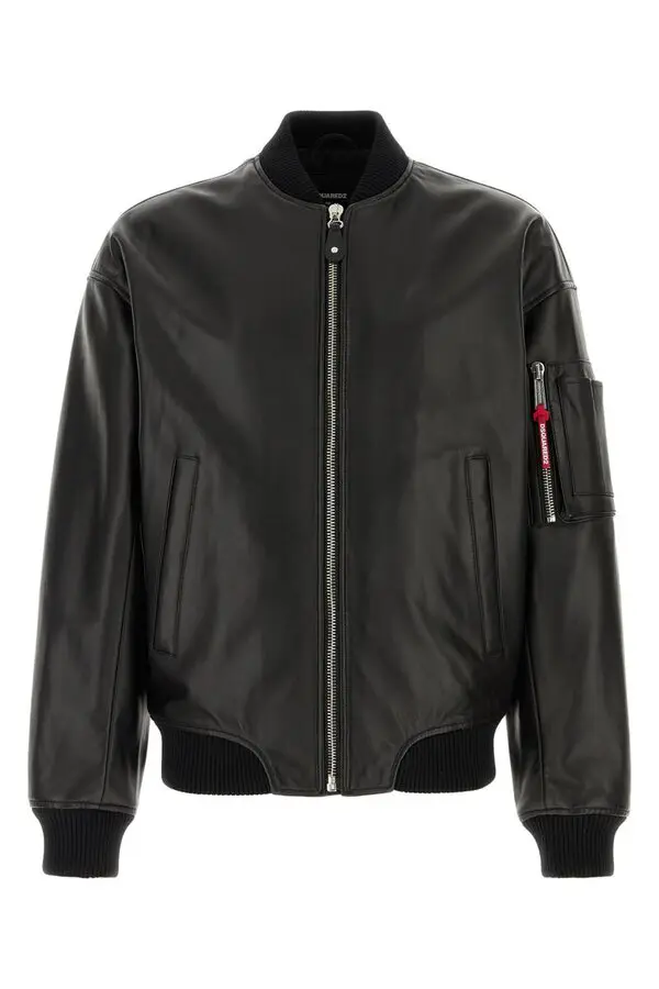Dsquared2 Leather Bomber Jacket - Black