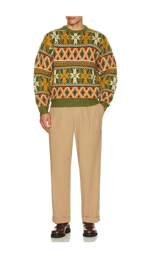 BEAMS Fair Isle Crewneck Knit Sweater - Green