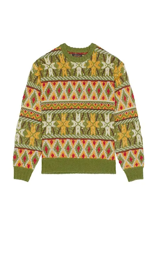 BEAMS Fair Isle Crewneck Knit Sweater - Green