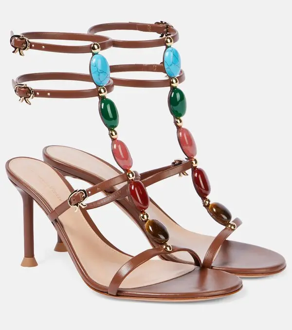 GIANVITO ROSSI Shanti 70" Embellished Leather Sandals - Brown