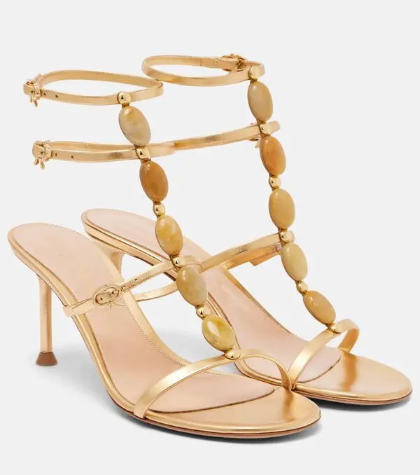 GIANVITO ROSSI Shanti 70 Embellished Leather Sandals - Gold