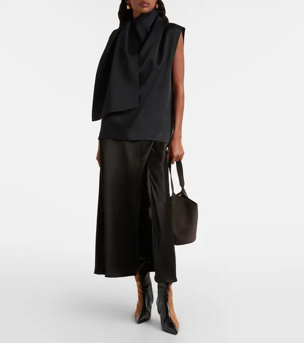 Khaite Demi Satin Midi Skirt - Black