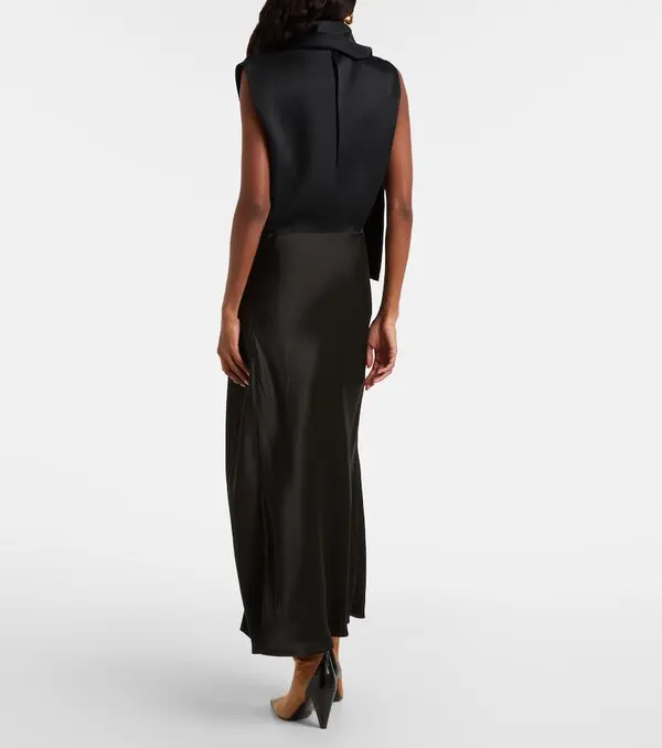 Khaite Demi Satin Midi Skirt - Black