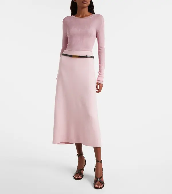 Khaite Patri Knitted Wool Midi Skirt - Pink