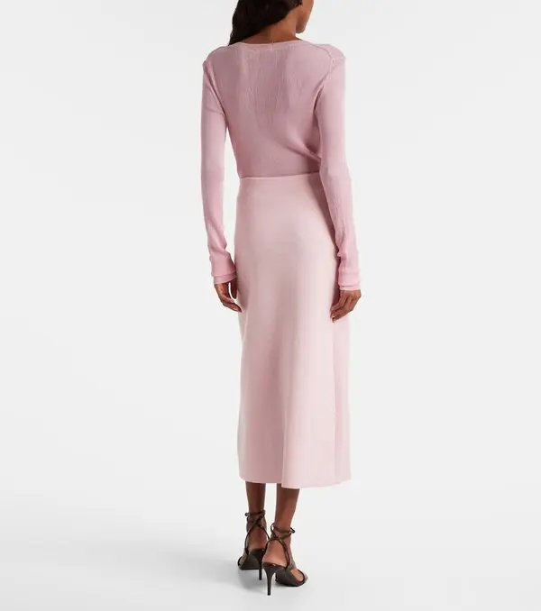Khaite Patri Knitted Wool Midi Skirt - Pink