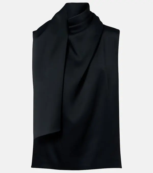 Khaite Scarf-detail Crêpe Satin Top - Black