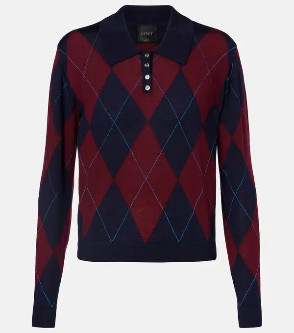 LESET James Argyle Wool Polo Sweater - Blue