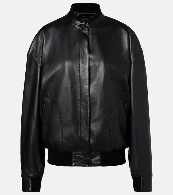 THE ROW Eleonora Leather Bomber Jacket - Black