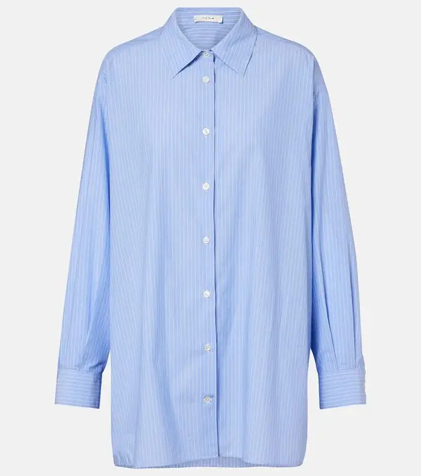 THE ROW Luka Striped Cotton Poplin Shirt - Blue