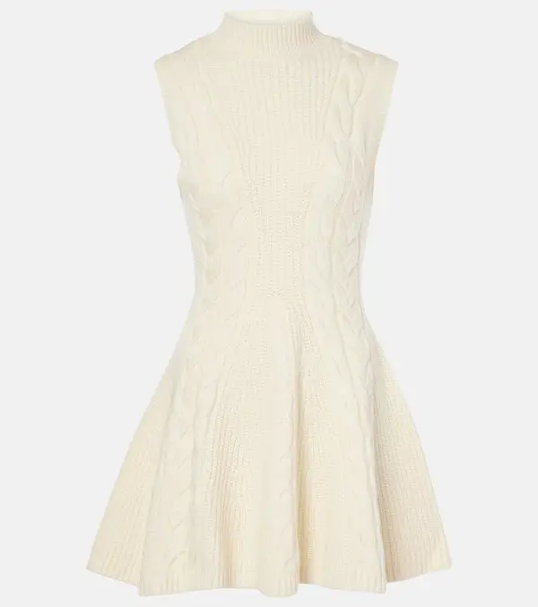 Staud Charade Cable-knit Wool-blend Minidress - Beige