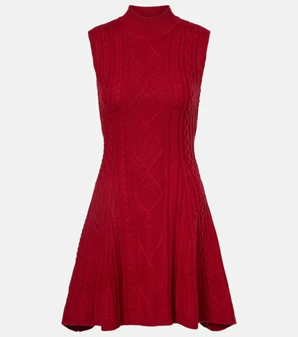 Staud Charade Cable-knit Wool-blend Minidress - Red