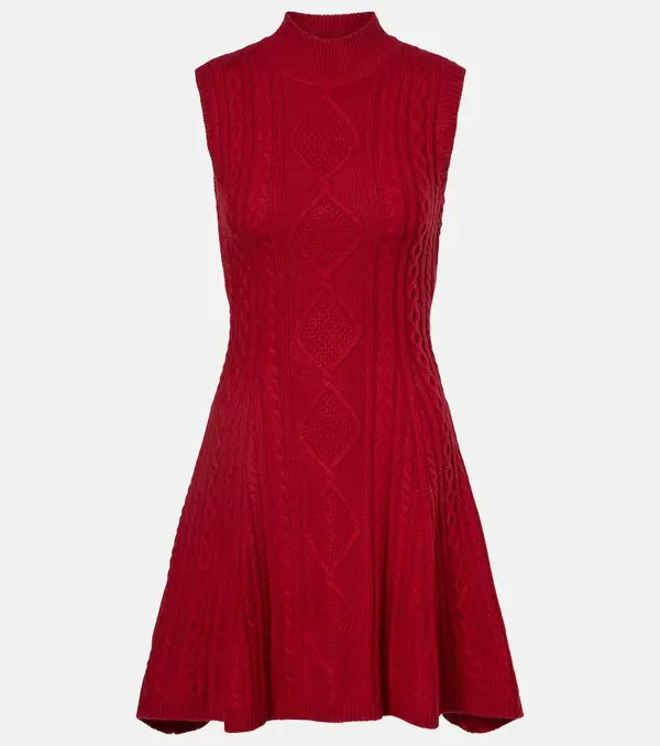 Staud Charade" Cable-knit Wool-blend Minidress In Ivory - Red