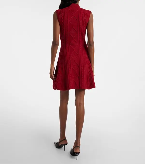 Staud Charade" Cable-knit Wool-blend Minidress In Ivory - Red