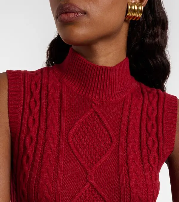 Staud Charade" Cable-knit Wool-blend Minidress In Ivory - Red