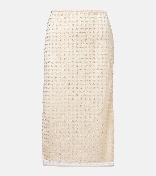 Staud Ciara Beaded Tulle Midi Skirt - Beige