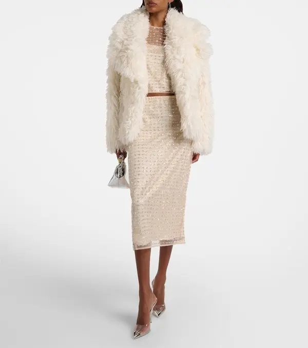 Staud Ciara Beaded Tulle Midi Skirt - Beige