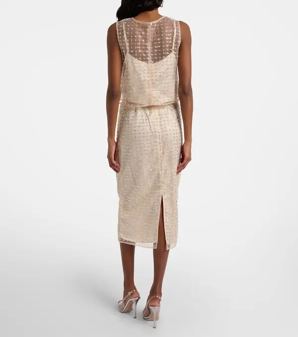 Staud Ciara Beaded Tulle Midi Skirt - Beige