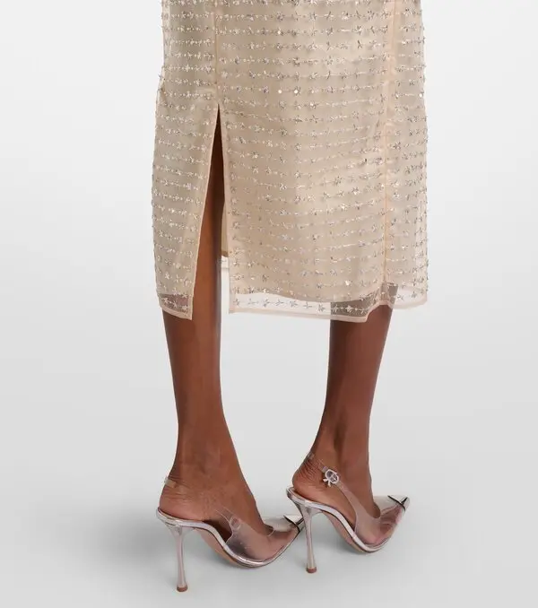 Staud Ciara Beaded Tulle Midi Skirt - Beige