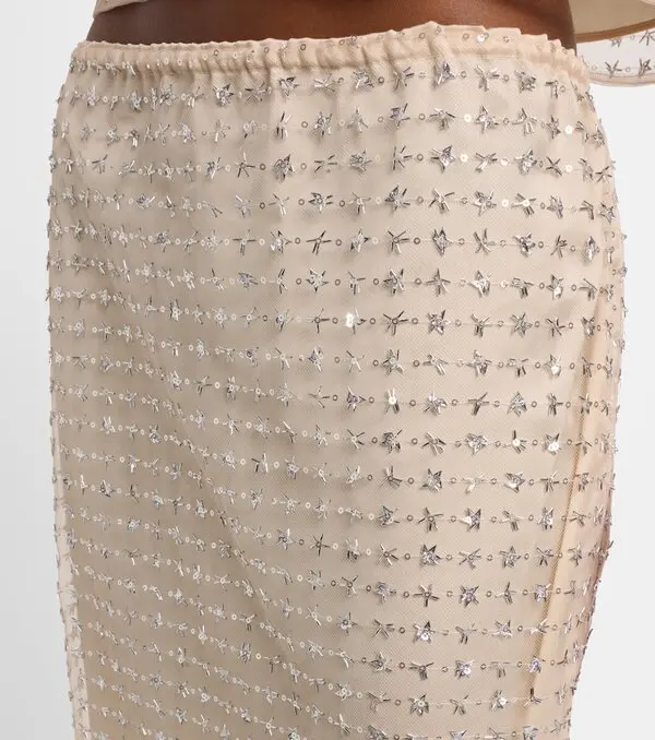 Staud Ciara Beaded Tulle Midi Skirt - Beige