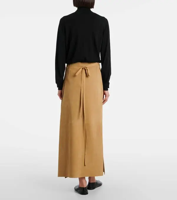 THE ROW Danas Suede Wrap Skirt - Beige