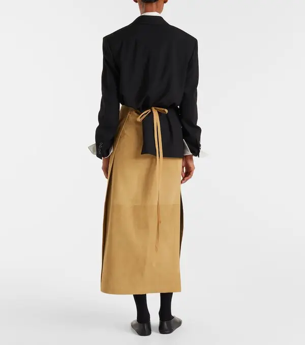 THE ROW Danas Suede Wrap Skirt - Beige